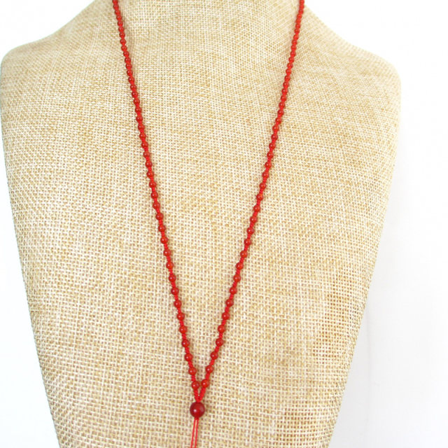 3 mm red agate bead pendant rope long necklace bead chain hand-woven ...