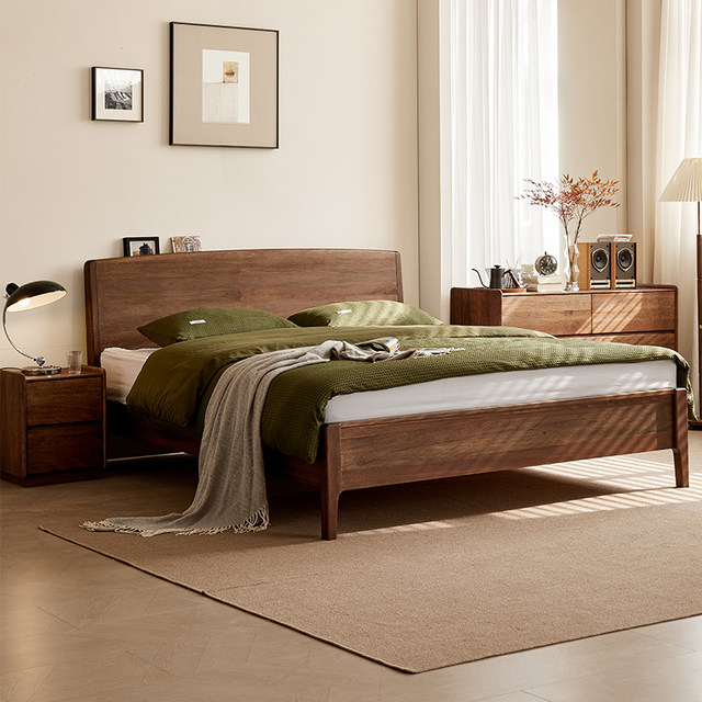 Black walnut bed full solid wood bed 1m 8 double bed master bedroom 1 ...