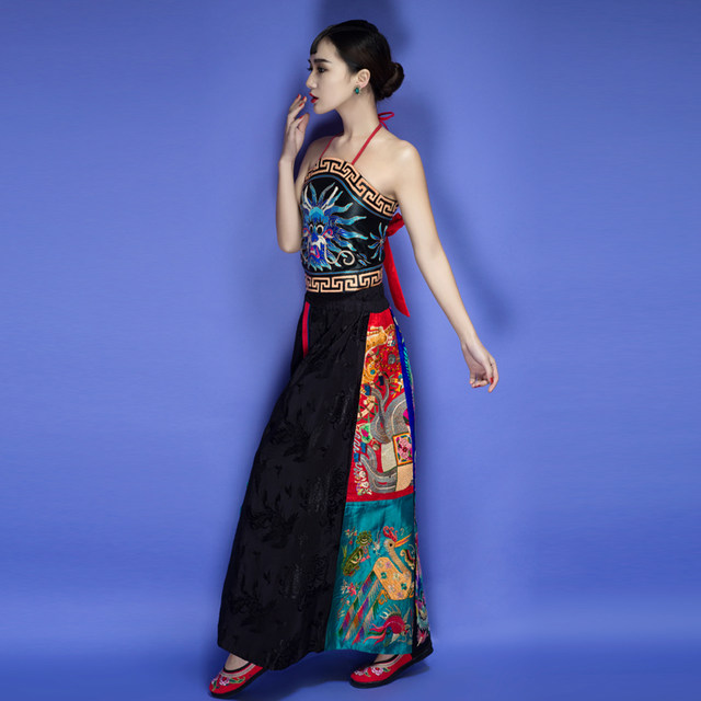 Cloud decoration totem original women's spring long skirt ethnic style ...