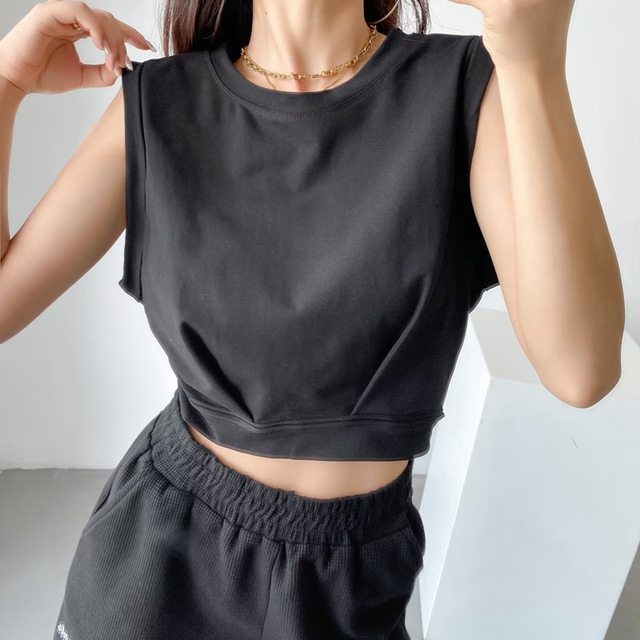 Summer sleeveless fitness cover-up loose short sports cover-up solid ...