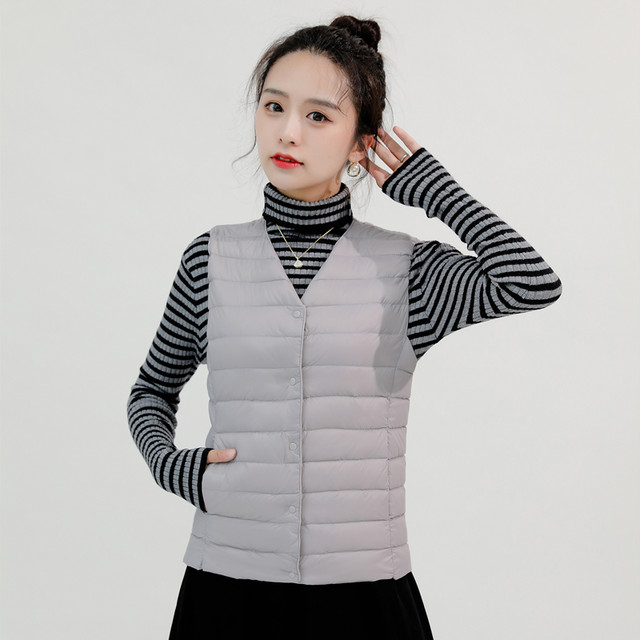 2025 autumn and winter new style collarless thin round neck down vest for women wearing thin ...