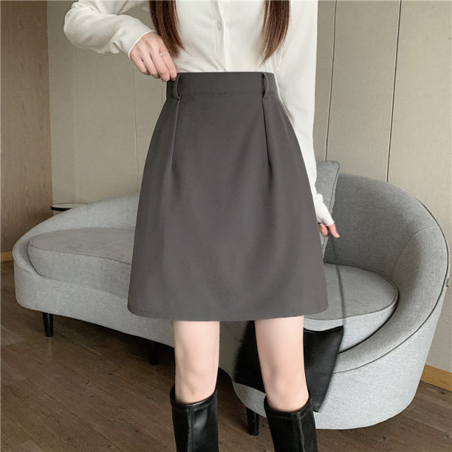 2024 Autumn large size suit A -line skirt Female high -waisted pocket skirt covers the wild ...