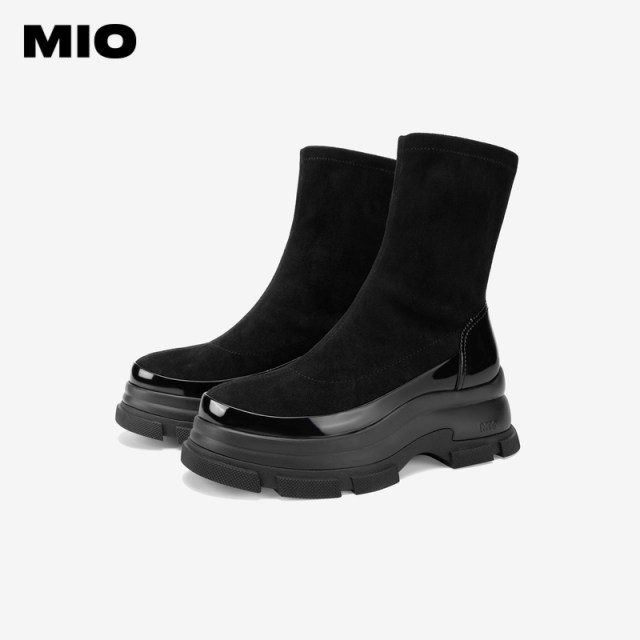 MIO winter round-toe high-heeled mid-calf boots, tall short boots ...