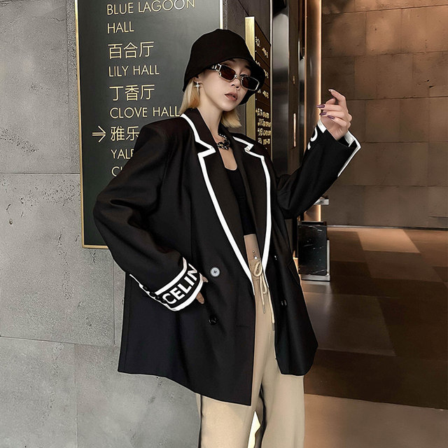 Black letters blazer for women in Europe 2024 new spring and autumn ...