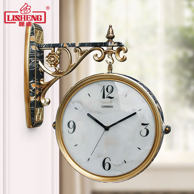 Lisheng European double-sided wall clock living room atmosphere silent ...
