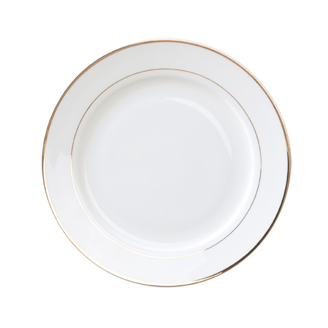 Western food plate, white gold-rimmed bone china plate, household dish ...