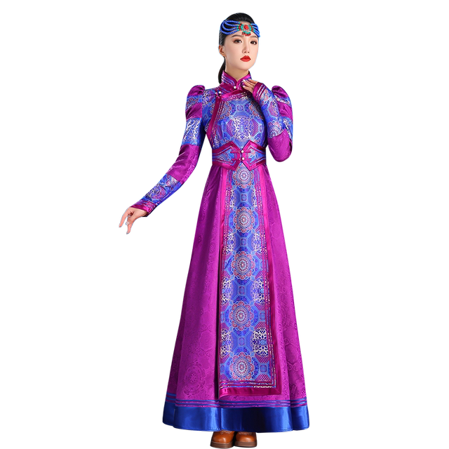 Original women's Mongolian robe purple dress Inner Mongolia ethnic ...