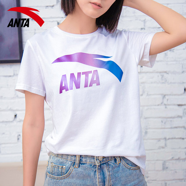Anta short-sleeved women's T-shirt 2025 new summer white casual top ...