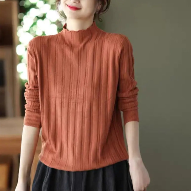 2024 autumn and winter new solid color pit strip semi -high -necked ...