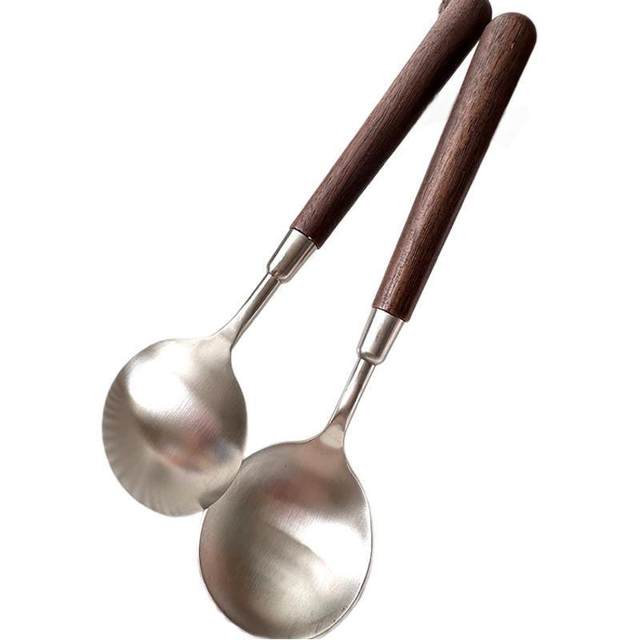 304 stainless steel round spoons of walnut wood imitation wooden handle ...