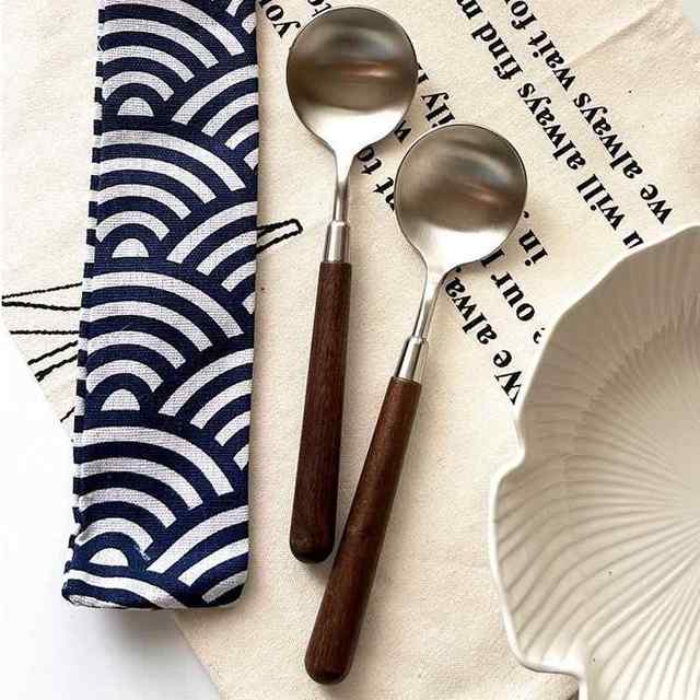 304 stainless steel round spoons of walnut wood imitation wooden handle ...