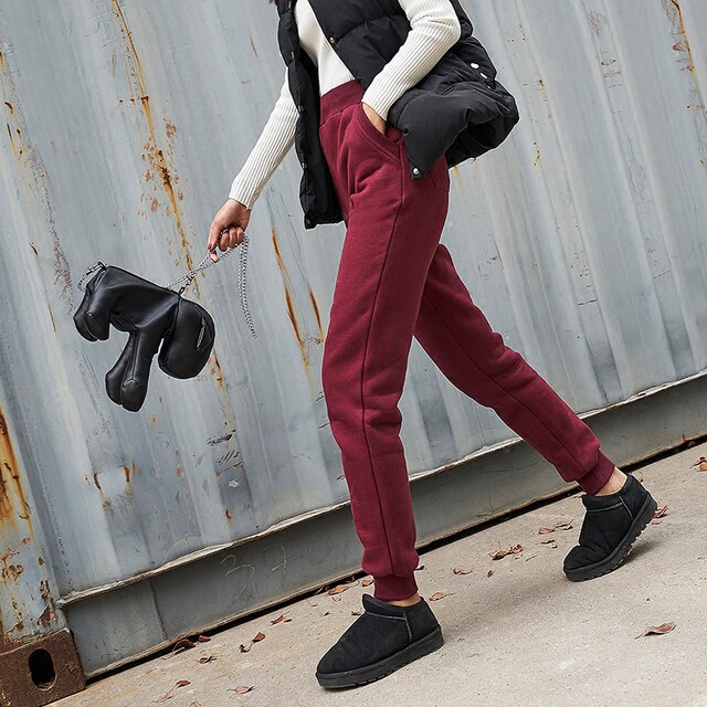 Double-layered high-waisted plus velvet sweatpants for women with loose ...