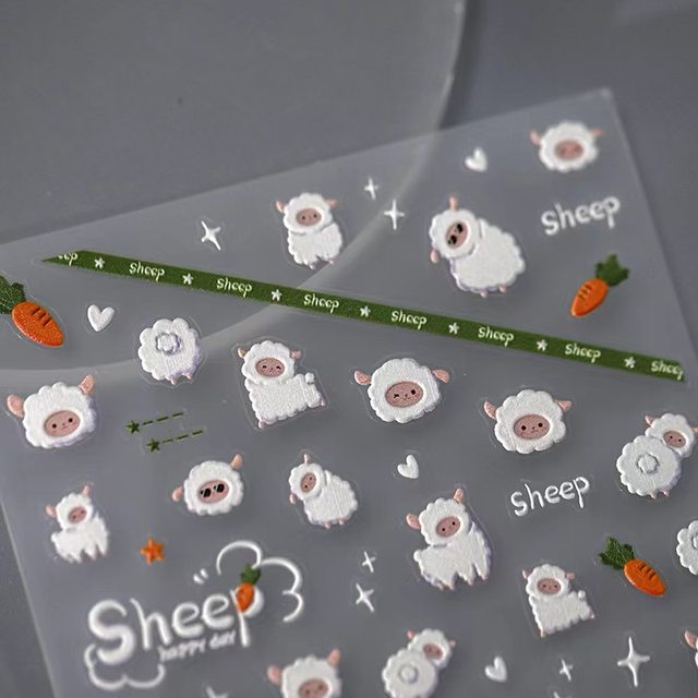 Nail art embossed sticker little sheep bleating sheep cartoon 5D three ...