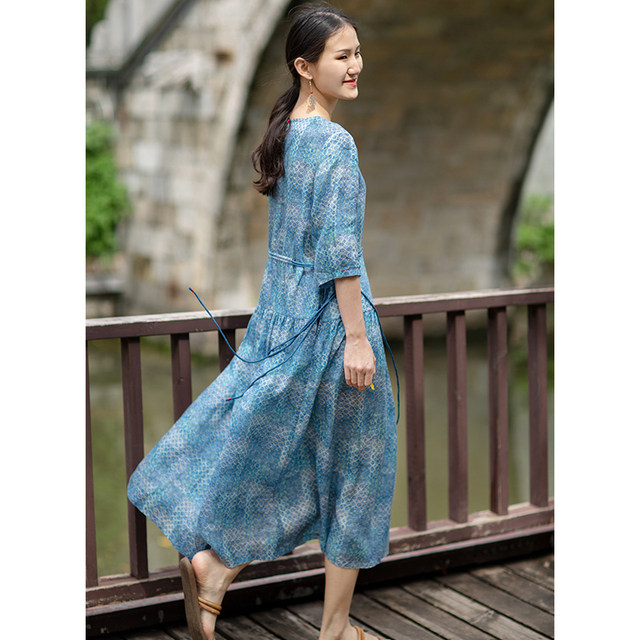 Wangcheng H081/Shui Wave Gentle/2022 summer new style 42-pin ramie polka dot printed round neck ...