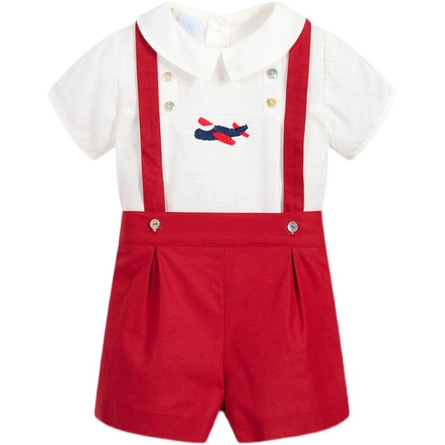 Summer new male baby short -sleeved aircraft embroidered birthday ...