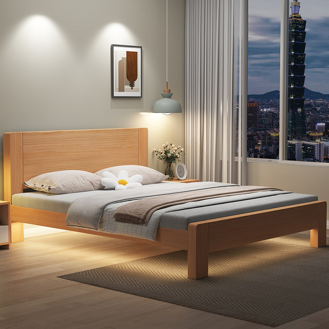Solid wood bed modern simple 1.8m master bedroom double bed 1.5m rental ...