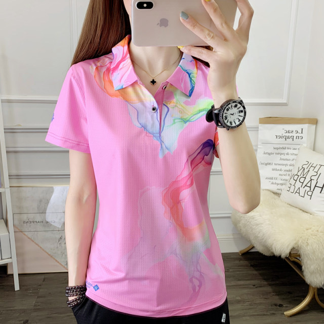 Fashion printing lapel Speed clothes women's T -shirt elastic light and ...