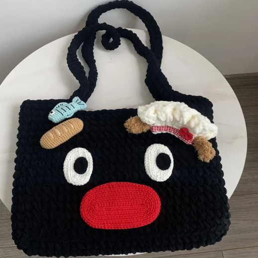 Hand-woven cute pingu shoulder bag DIY homemade material bag wool ...