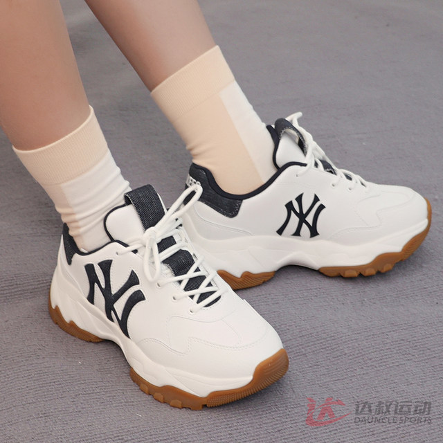 25 new MLB couple dad shoes men and women NY retro denim thick sole ...