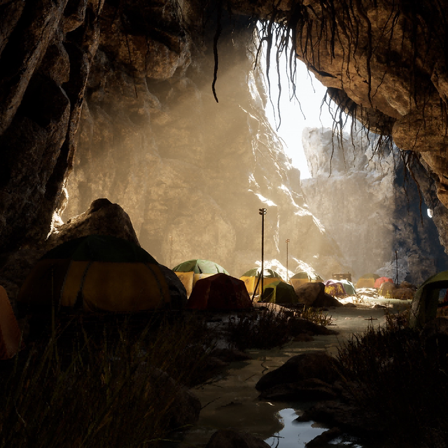UE5 Unreal 5 Survival Camp Game Cave Tent Camp living environment scene