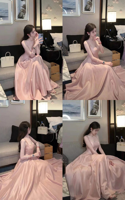 King Yaqiao Fried model! Flash heavy satin pink princess skirt Qianjin ...