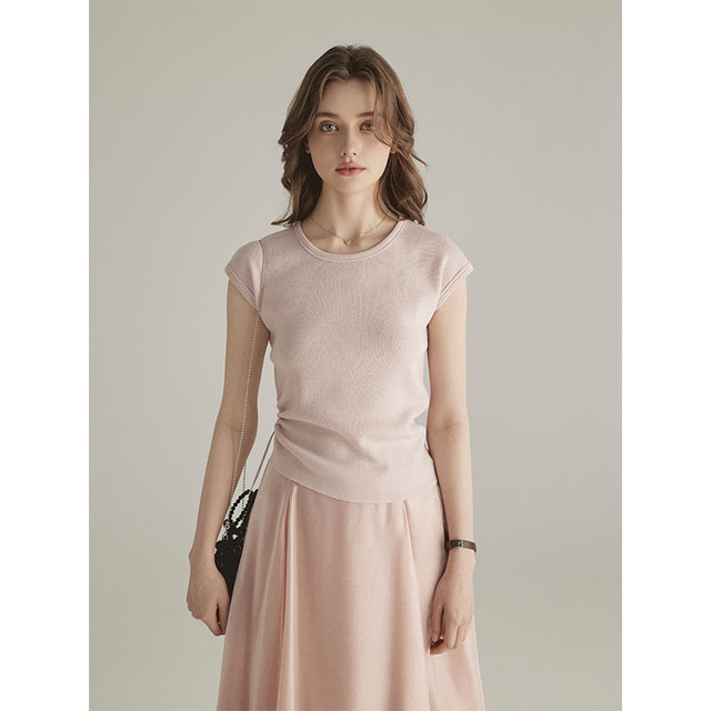 Thirty-three pink round neck knitted top for women in summer new slim ...