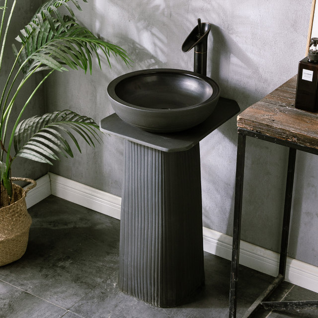 Wujin black column basin outdoor wash basin balcony floor-standing wash ...