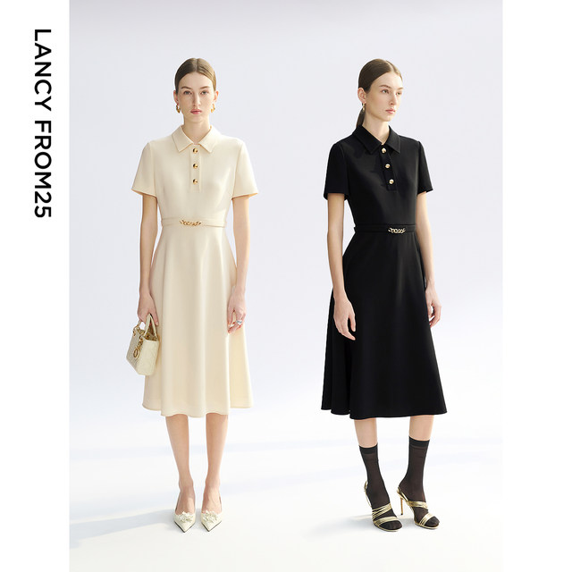 Langzi three acetate white skirt Gaozhi temperament high-end 2025 summer new unique polo collar ...