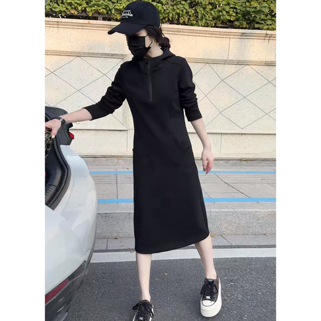 Early autumn retro temperament slim hooded sweatshirt dress for women ...