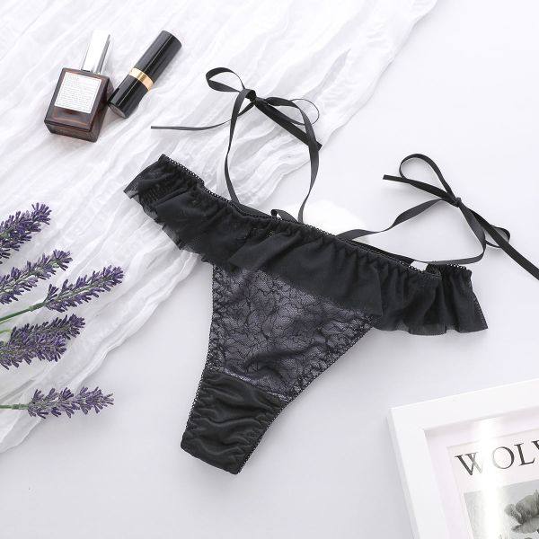 Artist Shiluo Handuo Thong Feminine Pure Desire Ruffled Plush Rabbit Tail Low Waist Lace Women's ...