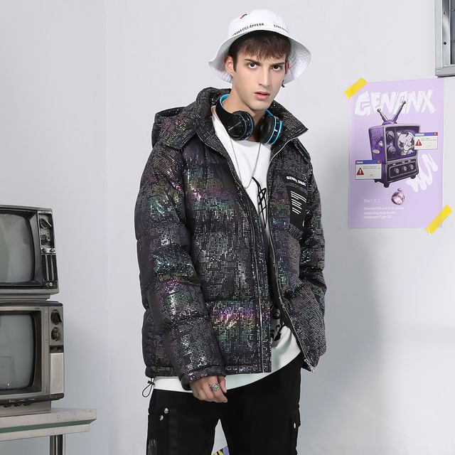 GENANX Lightning Trendy Brand Couple Down Jacket Winter Warm Thickened Shiny Short White Duck ...