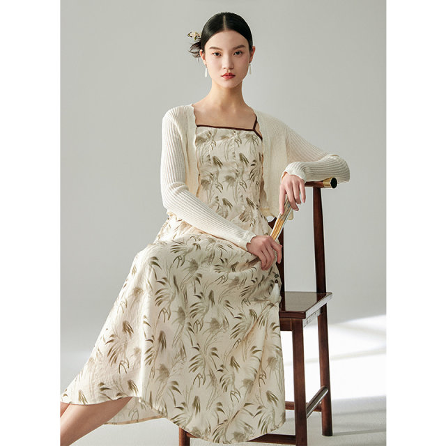 MOFAN French romantic floral suspender skirt summer green pattern one ...