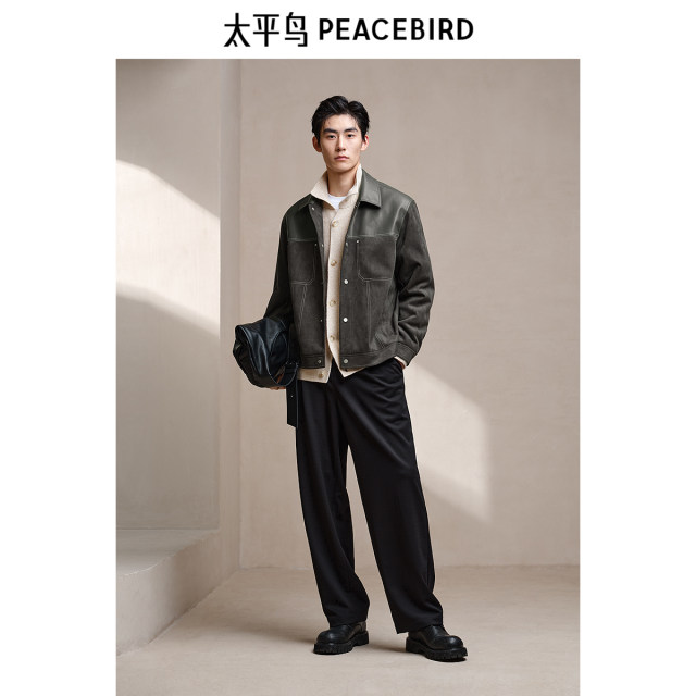 Peacebird men's imitation suede stitching administrative jacket Spring ...