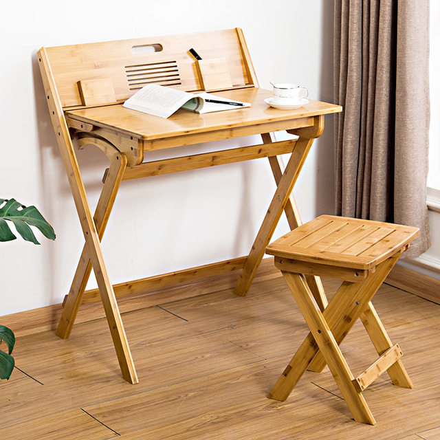 Folding desk Nanzhu study desk student desk can store study desk ...