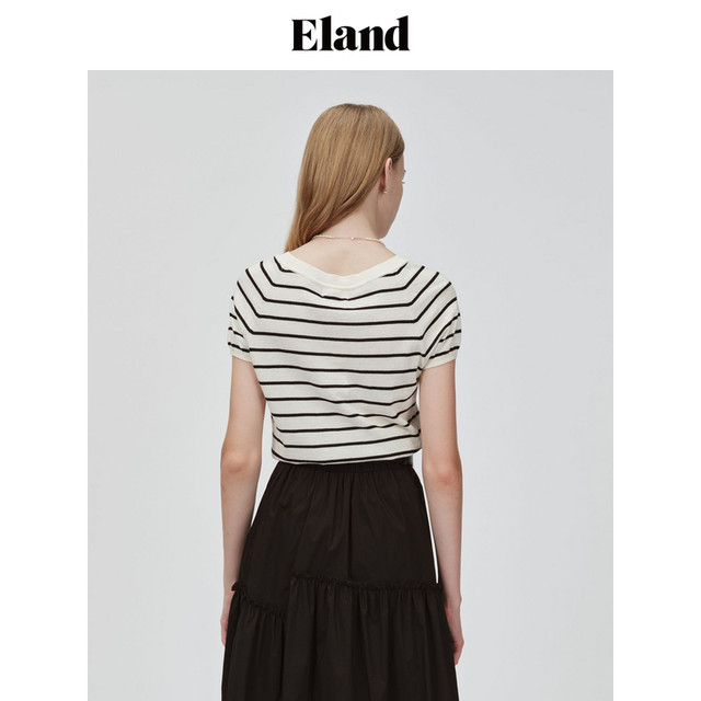 Eland Clothes Love One-Ling Striped Sweater Women's Pure Cotton Waist ...