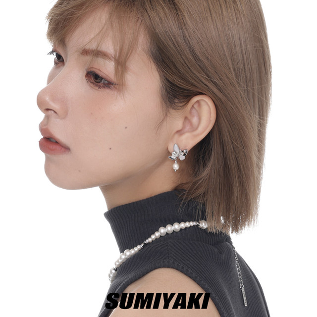 Sumiyaki original twin butterfly earrings niche design advanced sensor earrings S925 silver ...