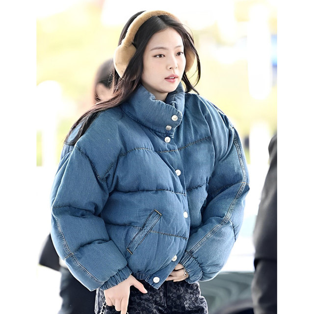 Jennie's same blue denim cotton jacket for women's winter thickened ...