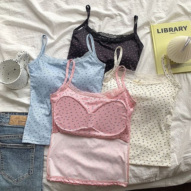 Cute Sweet Pure Pure Outside Drinking Flower Sling Vests Female Summer ...