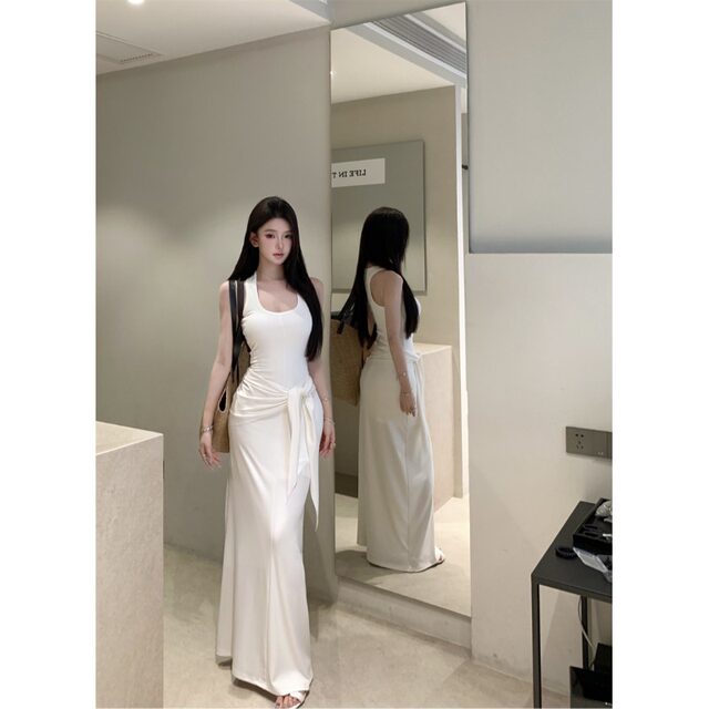 Slack and hot girl waistband U-neck I-shaped vest dress feminine slim ...