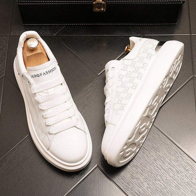 White shoes men's summer breathable shoes trendy men's shoes heightened ...