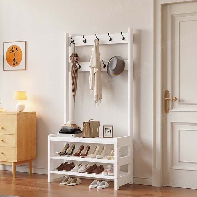 Floor-standing simple modern solid wood doorway coat rack, shoe ...