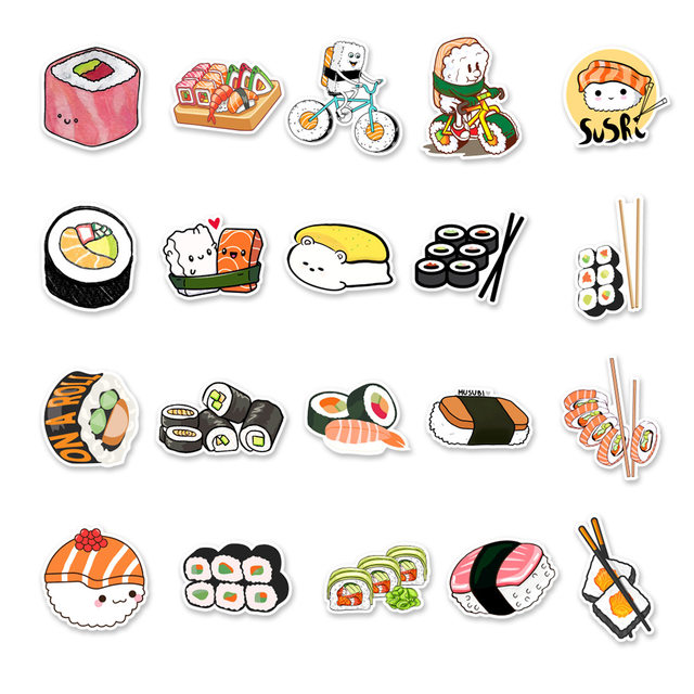 50 cartoon sushi personalized creative graffiti stickers for laptops ...