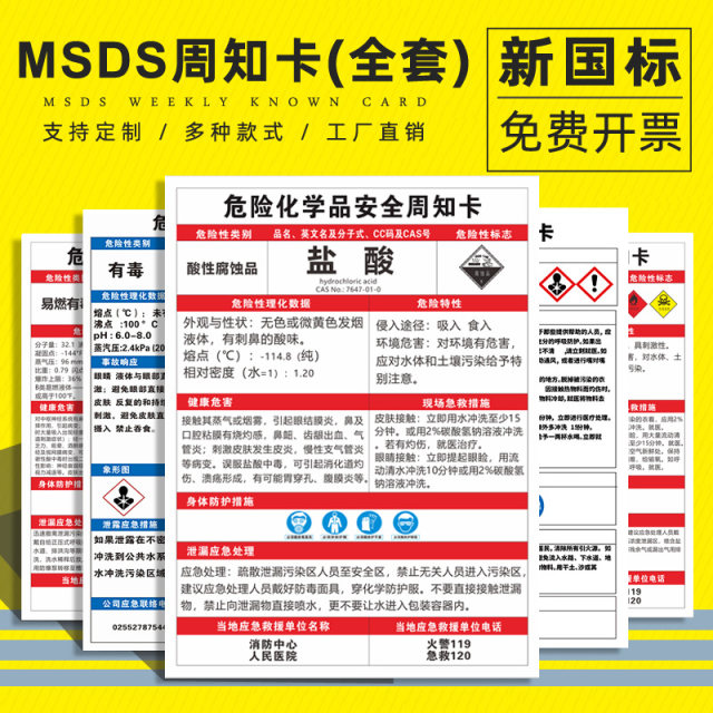 Hazardous chemicals safety awareness card occupational hazard notification warning sign paint ...
