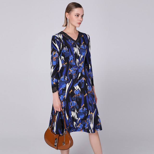 Ma Tiannu 100% wool printed dress with autumn, winter and autumn ...