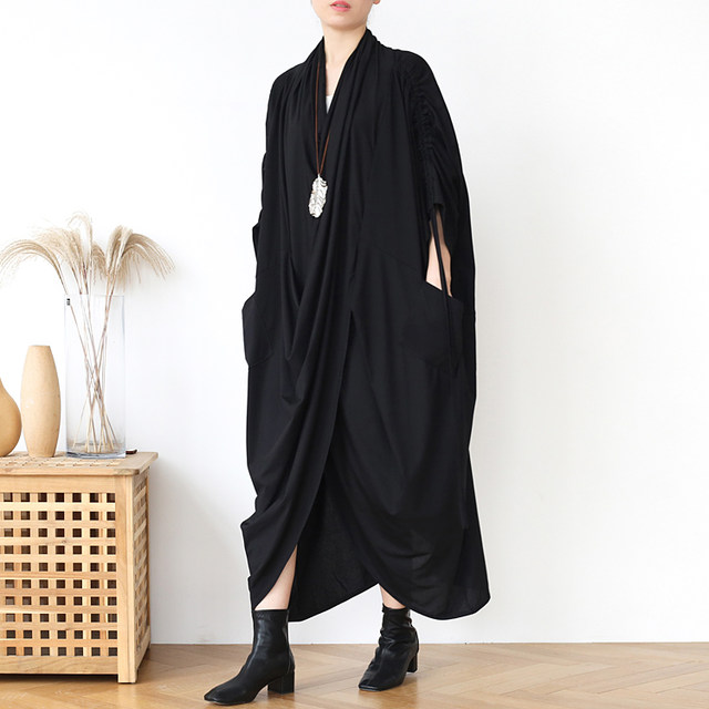 2024 autumn new original design style Black cross cotton drooping dress ...