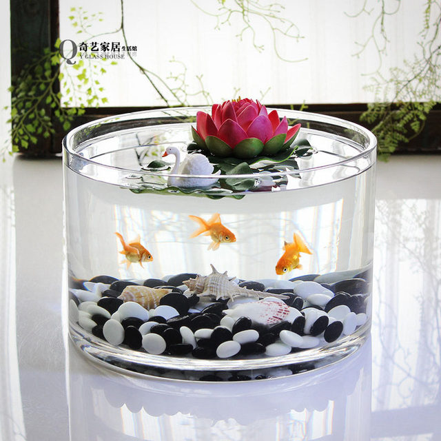 High quality thickened glass cylindrical fish tank, round goldfish tank ...