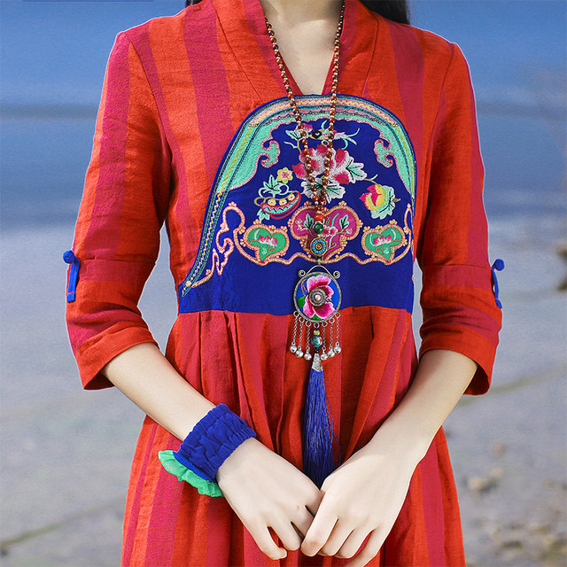 Spring and Autumn Printed A-Line Skirt Retro Ethnic Style Versatile ...