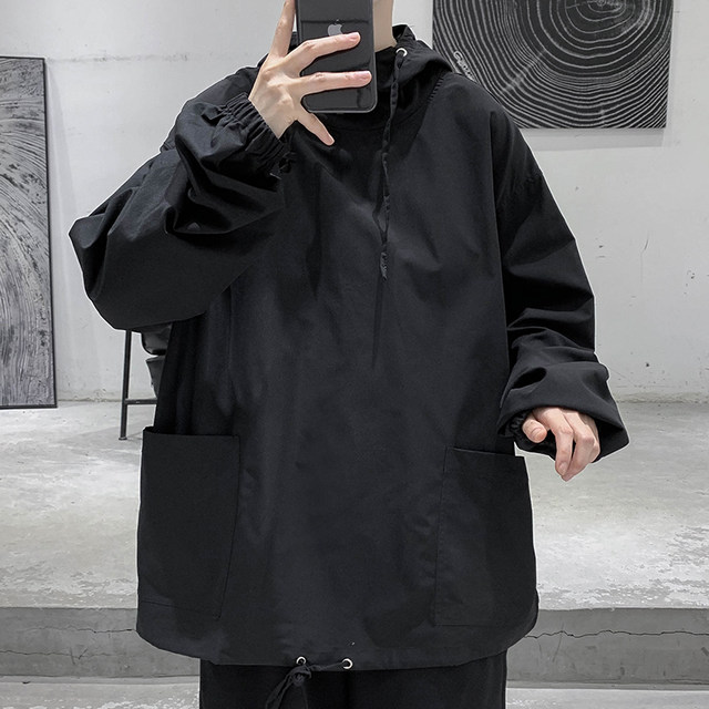 Autumn dark solid color thin sweatshirt men's street fashion loose bf ...