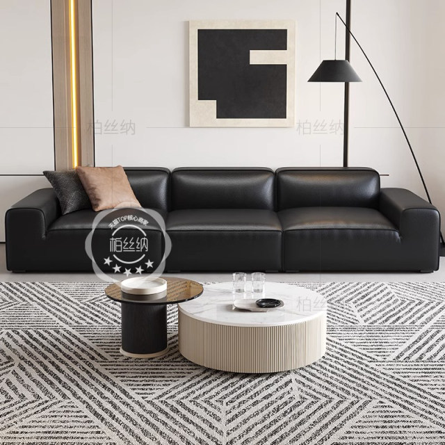 Bersena's minimalist leather sofa living room large black beef sofa ...