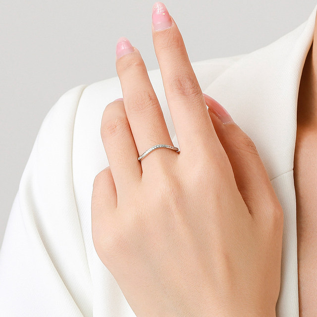 Mo Dian 925 sterling silver micro -inlaid full diamond wavy ring female fashion creative niche ...